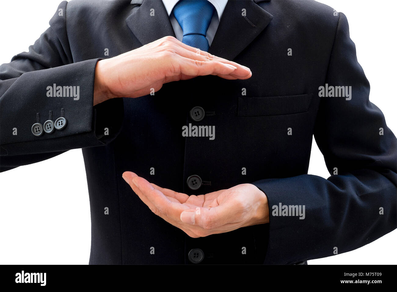Isolated businessman in dark gray suit and hands of power Stock Photo ...