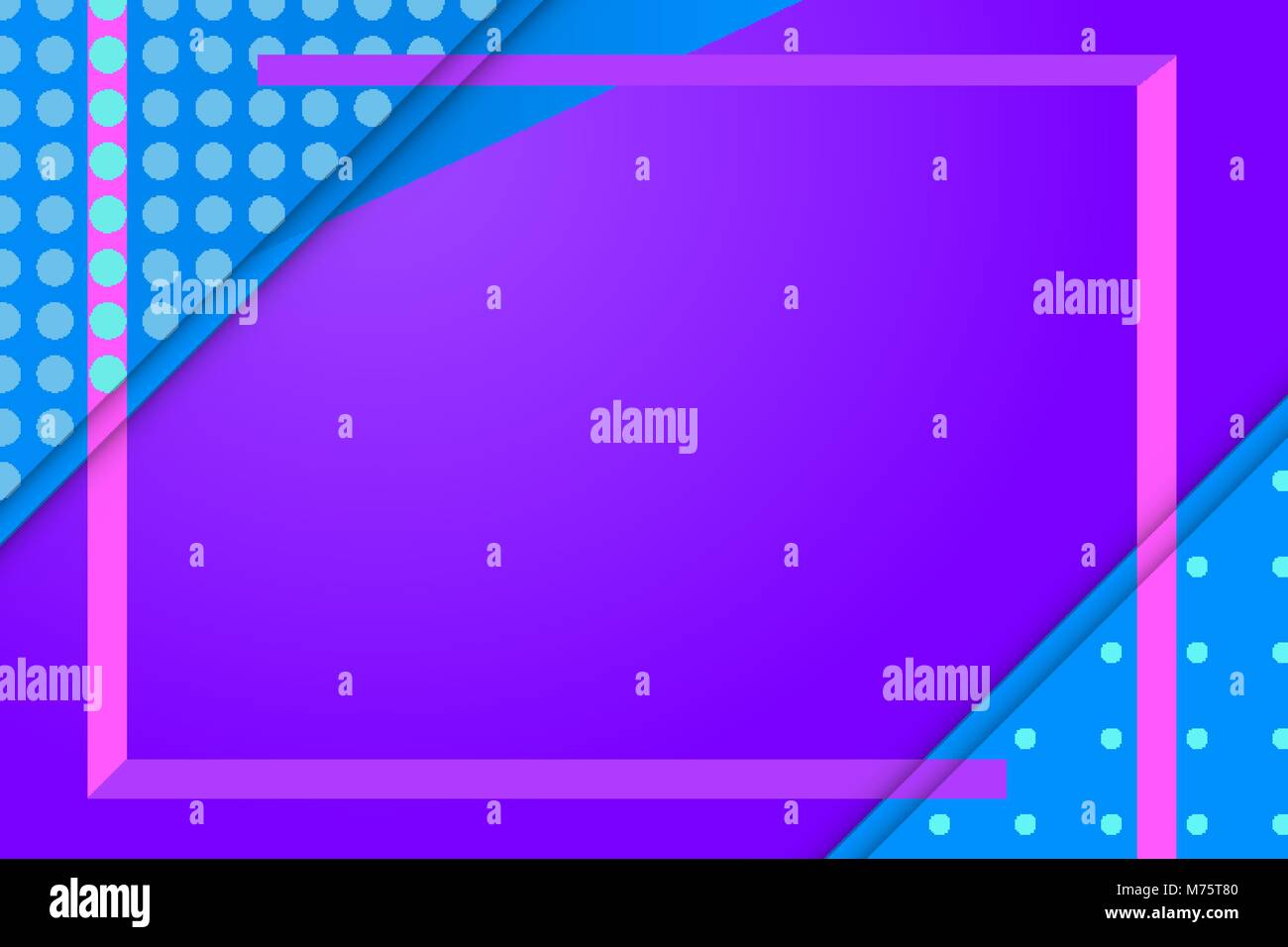 Saturated purple background with violet frame and blue dotted corners ...