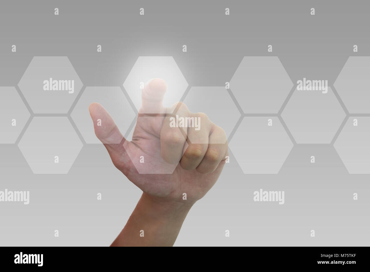 One choosing a choice and pushing hexagonal button by pointing finger ...