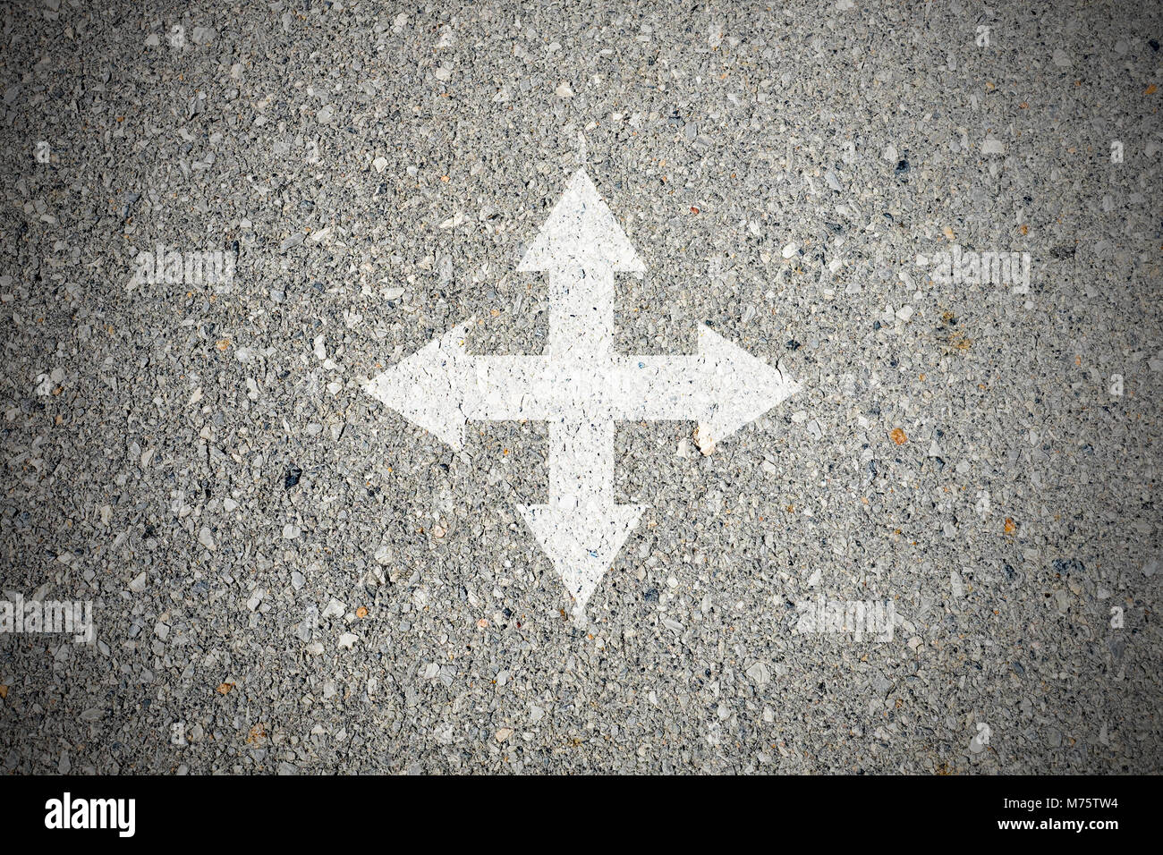 Crossroad sign on asphalt concrete street and four way to make a ...