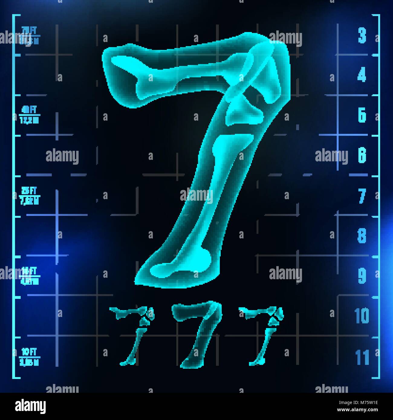 7 Number Vector. Seven Roentgen X-ray Font Light Sign. Medical ...