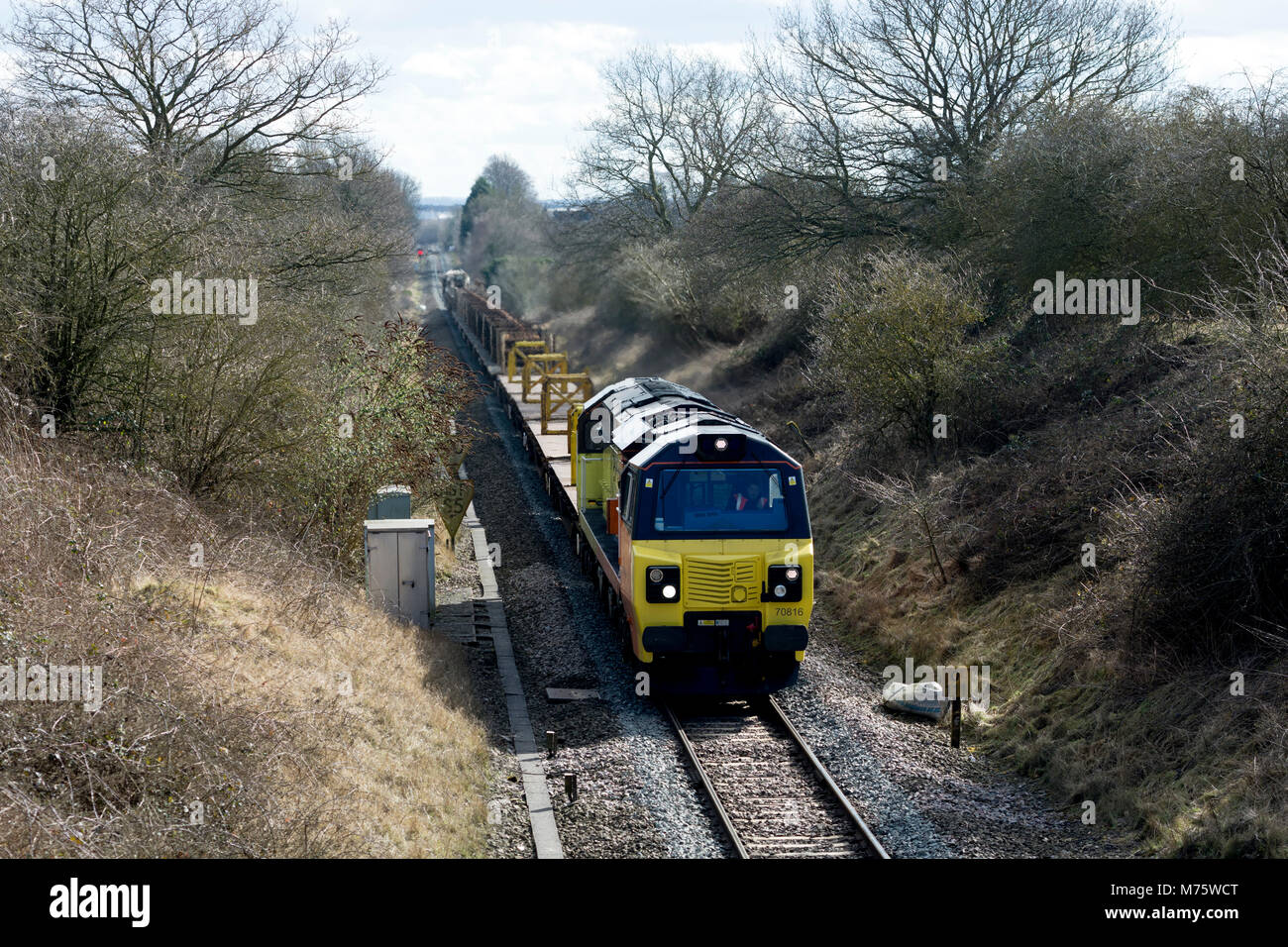 A Colas class 70 diesel locomotive pulling an engineering train at Old ...