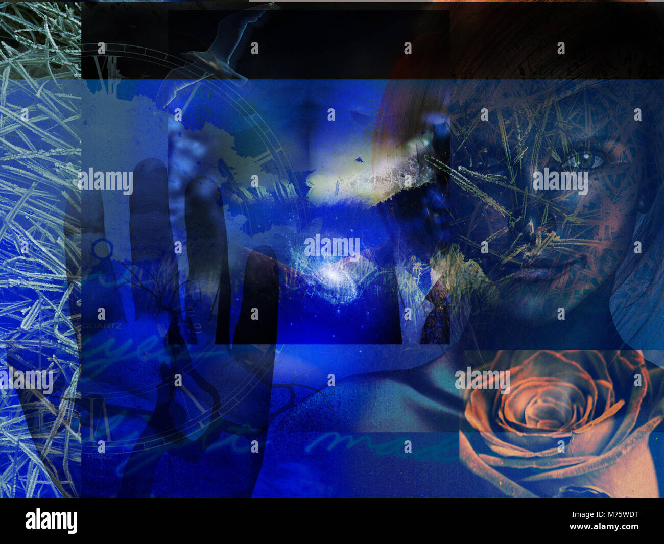 Modern Art Grunge Blue Abstract with Woman Stock Photo - Alamy