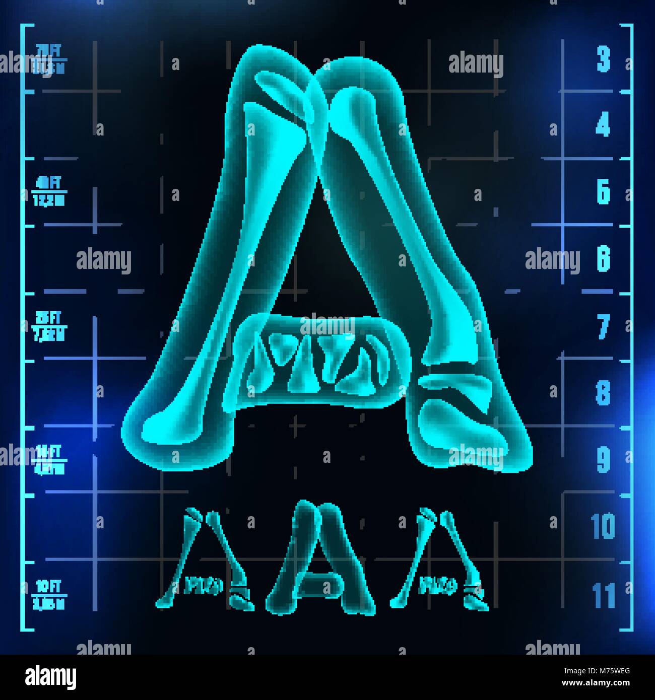 A Letter Vector. Capital Digit. Roentgen X-ray Font Light Sign. Medical ...