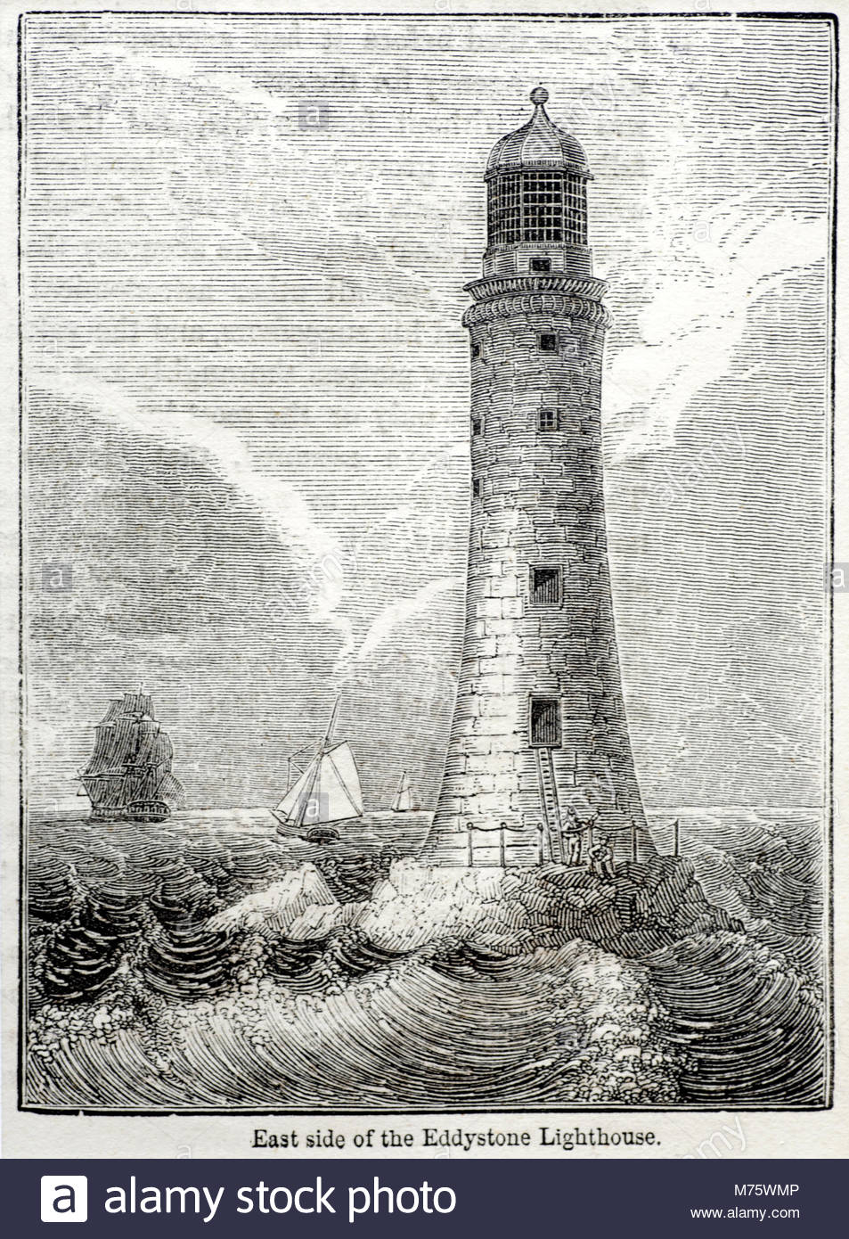 Eddystone Lighthouse England, antique engraving 1845 Stock Photo - Alamy