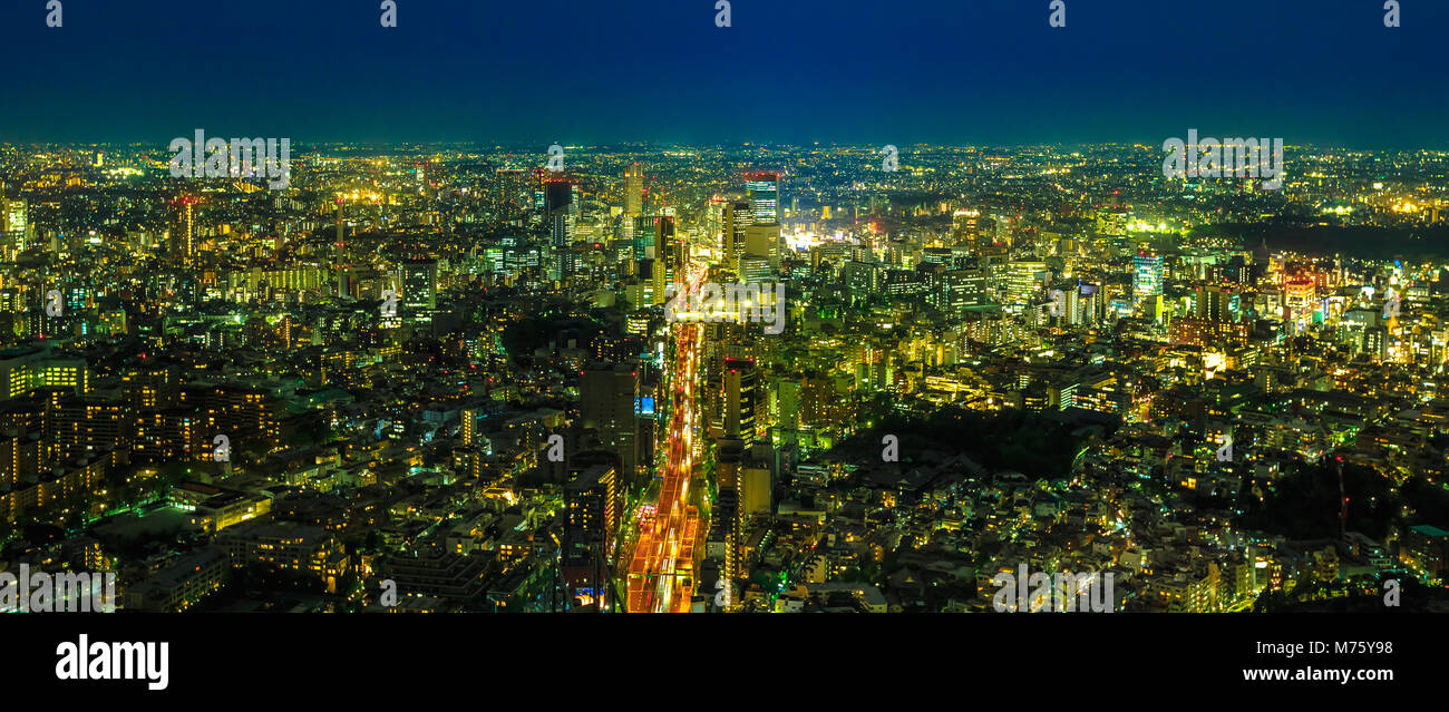 Tokyo Skyline panorama at blue hour. Roppongi Hills, Minato District ...