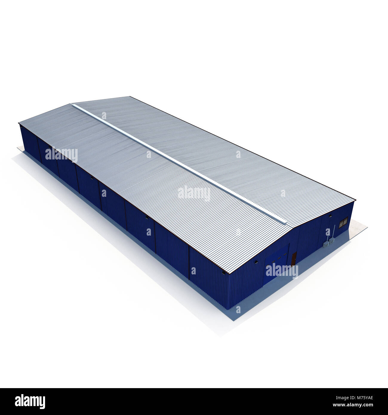 Blue warehouse building on white background. 3D illustration Stock ...