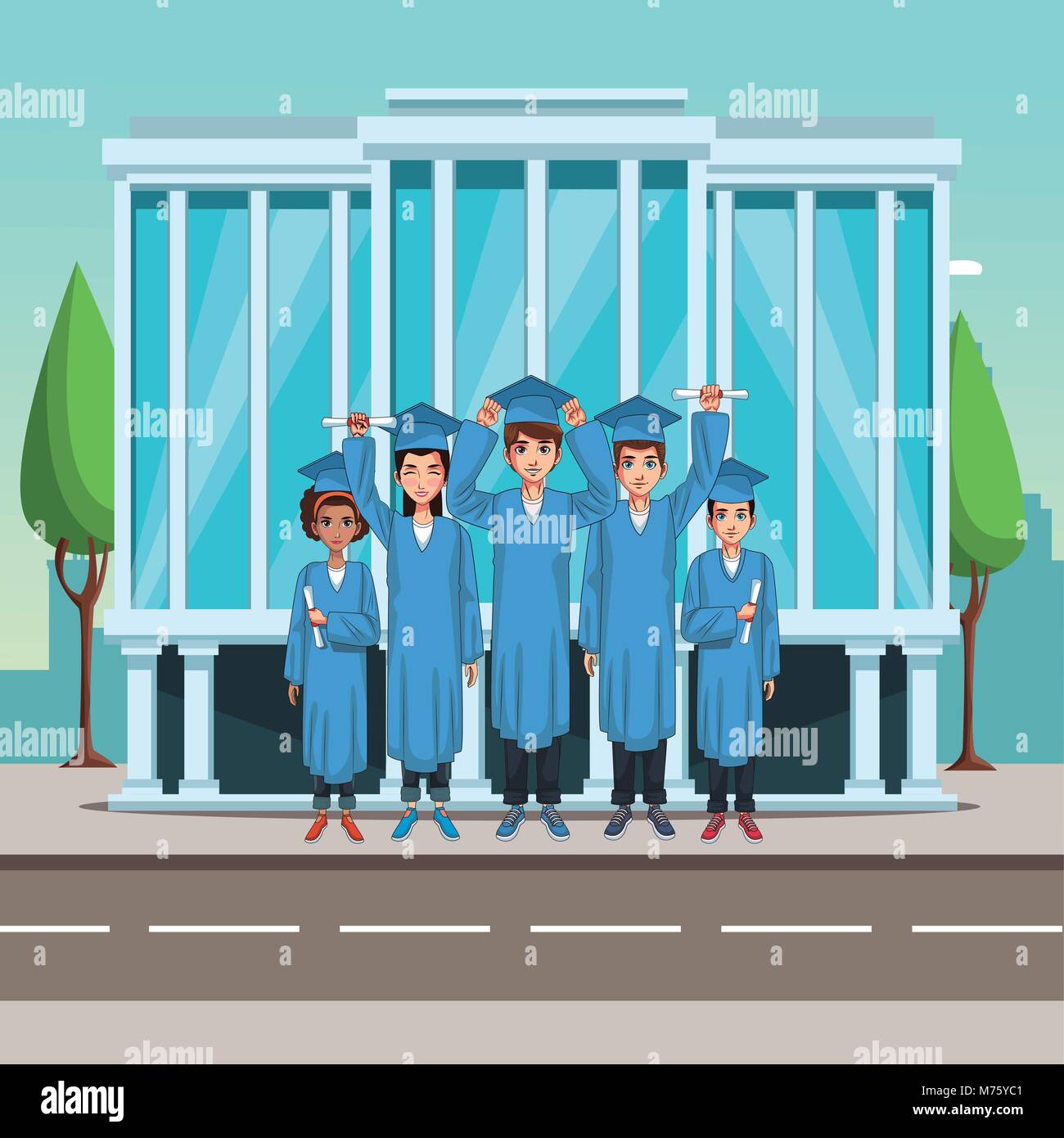 Students on graduation cartoons vector illustration graphic design ...
