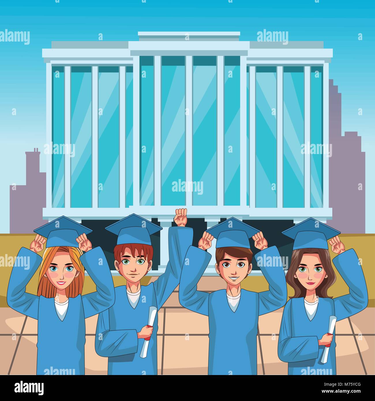 Students on graduation cartoons vector illustration graphic design ...