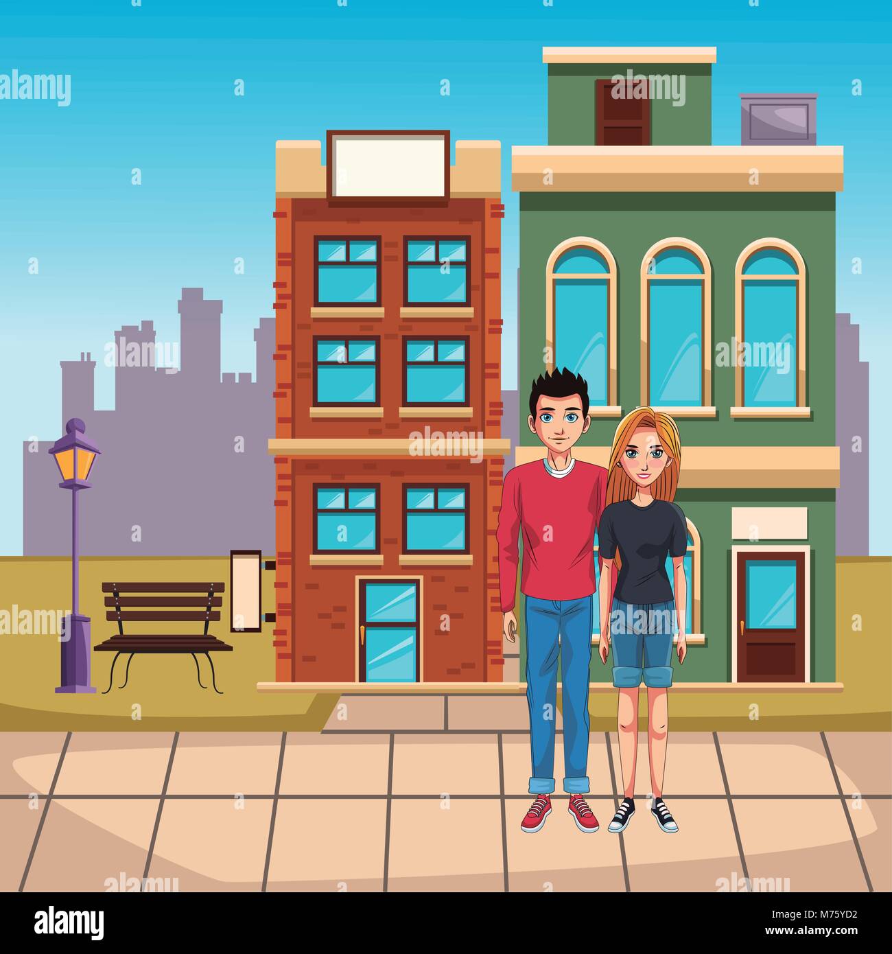 Couple in town cartoon vector illustration graphic design Stock Vector ...