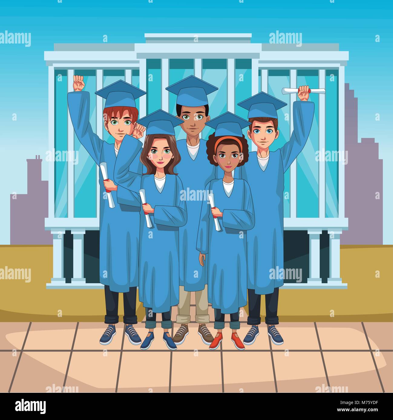 Students on graduation cartoons vector illustration graphic design ...