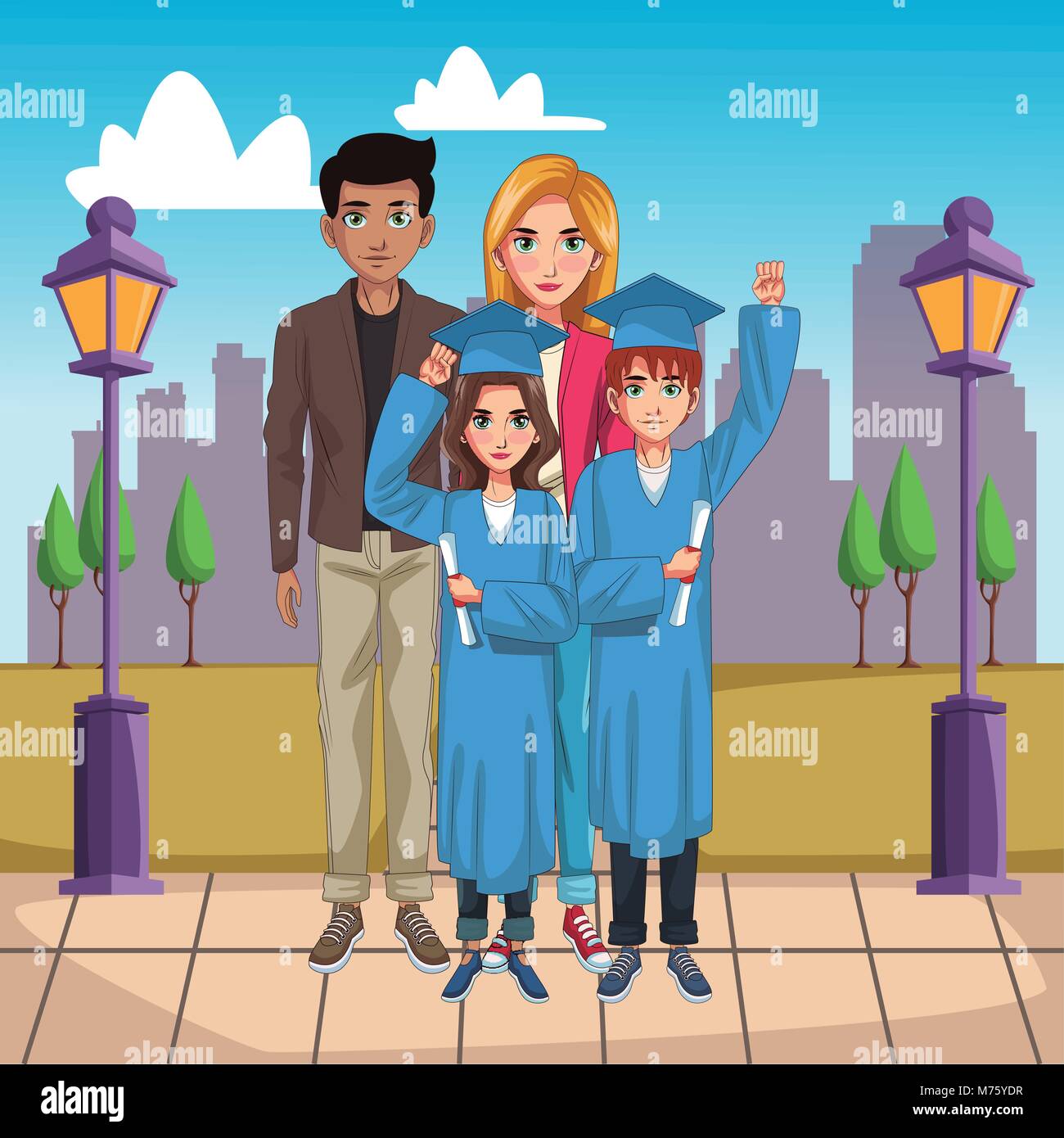 Happy smiling asian family at graduation ceremony hi-res stock ...