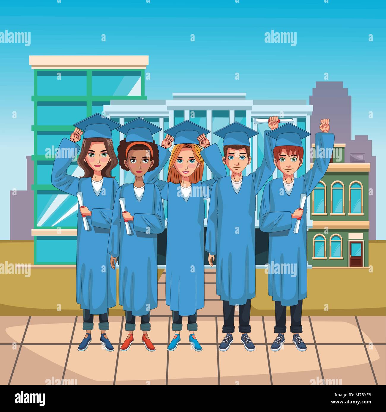 Students on graduation cartoons vector illustration graphic design ...