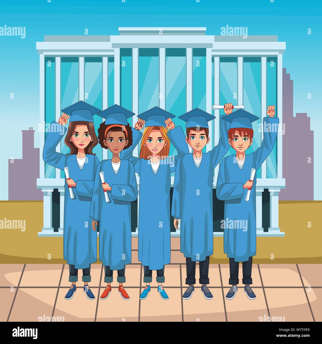 Students on graduation cartoons vector illustration graphic design ...