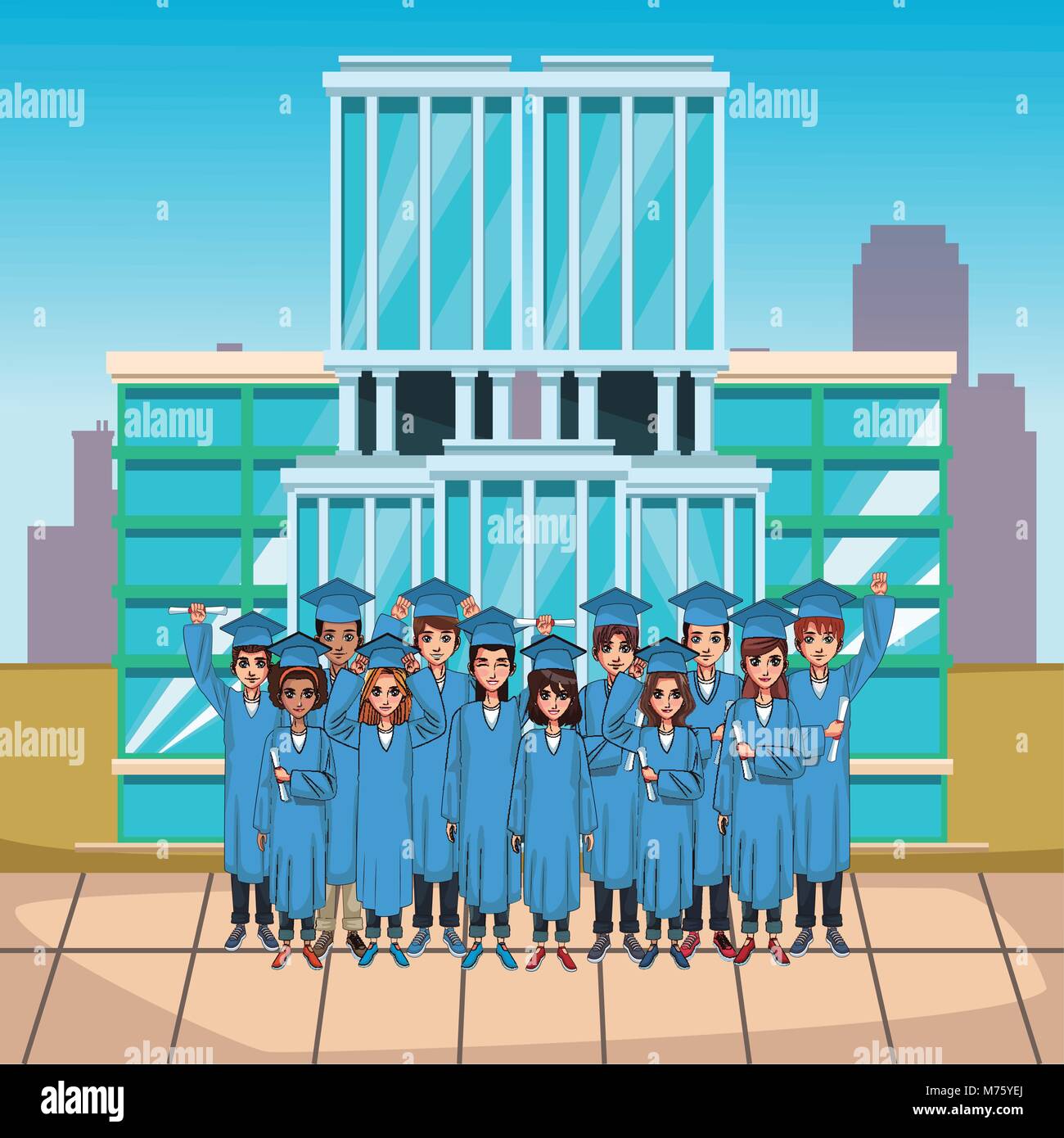 Students on graduation cartoons vector illustration graphic design ...