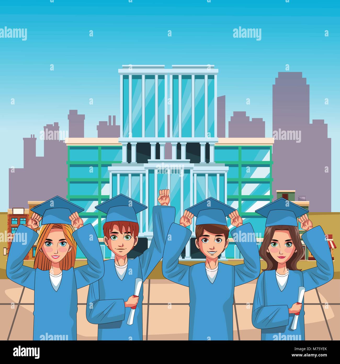 Students on graduation cartoons vector illustration graphic design ...