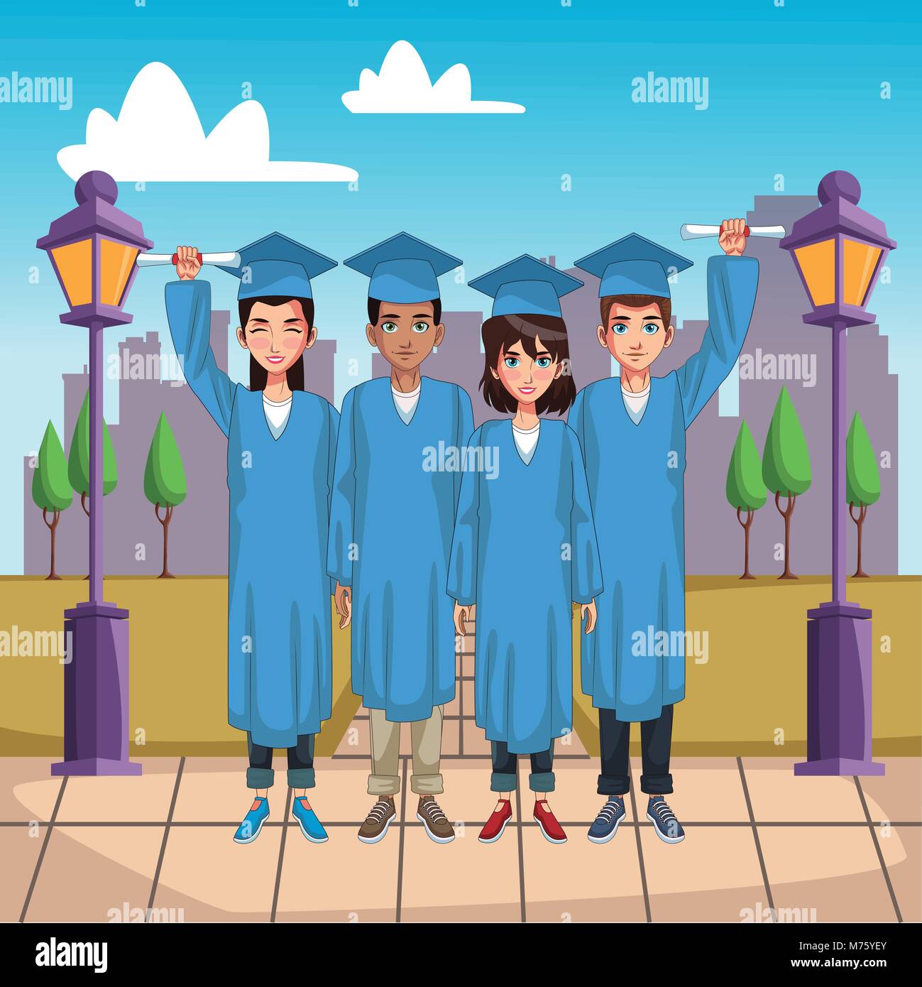 Students on graduation cartoons vector illustration graphic design ...
