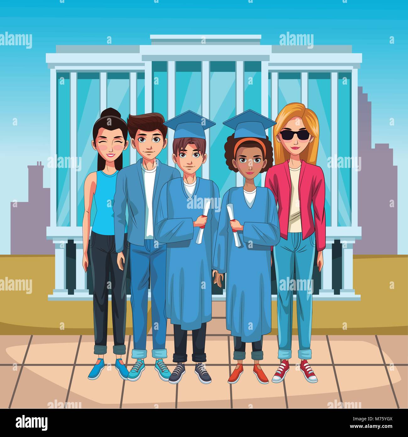 Students on graduation cartoons vector illustration graphic design ...