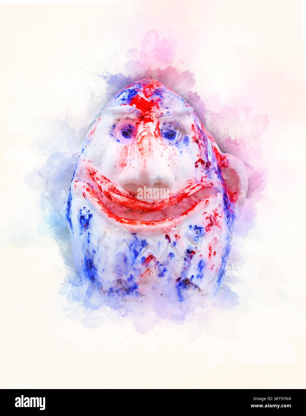 Color snow Goblin with a big smile and softly blurred watercolor ...