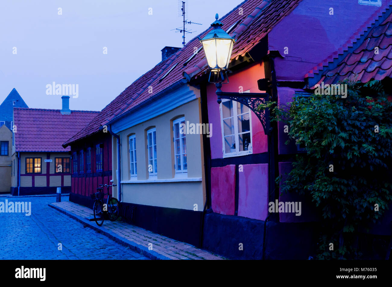 Ronne at dusk, capital of Bornholm island, Denmark, Europe Stock Photo ...