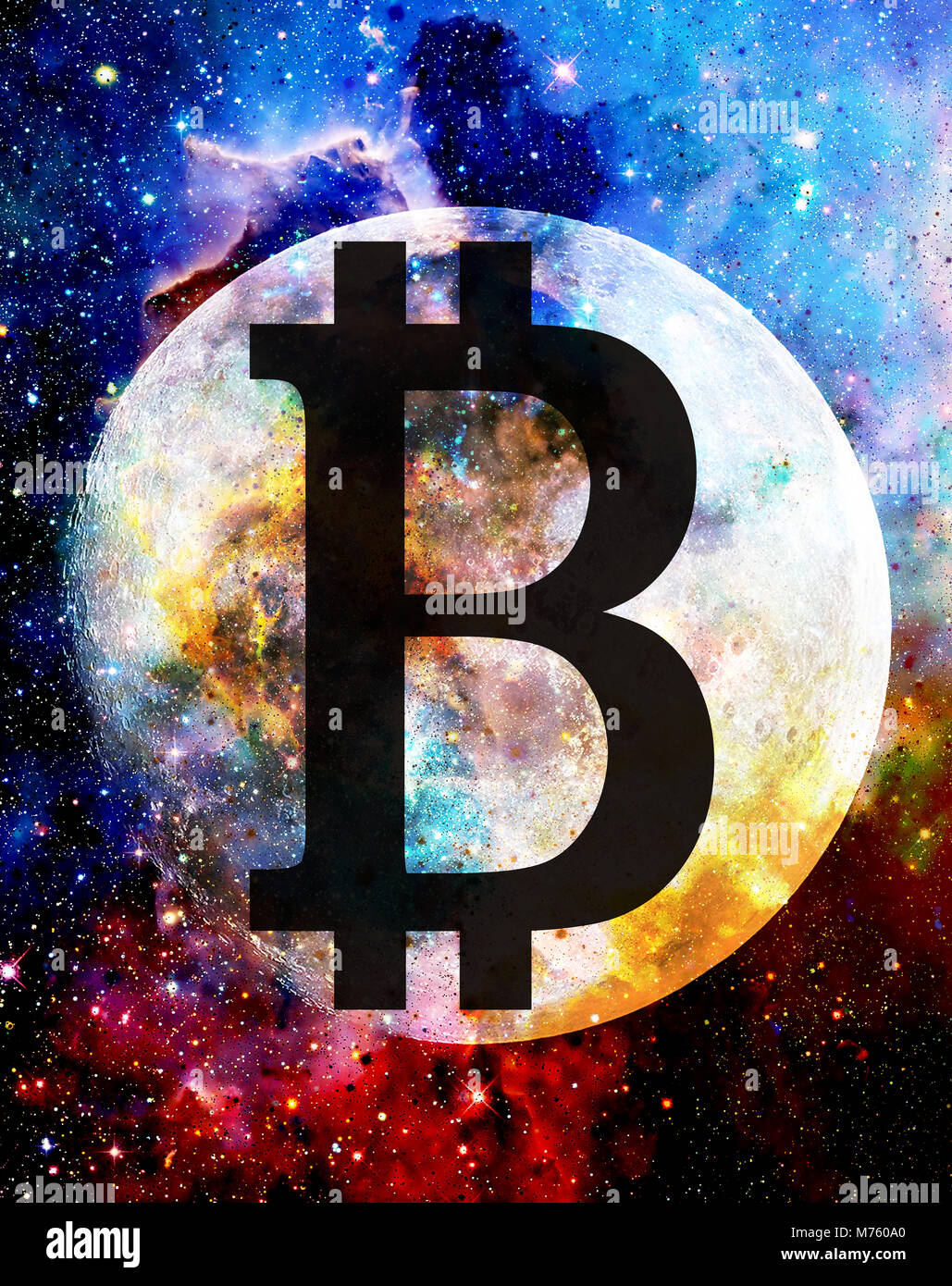 Bitcoin cryptocurrency concept, graphic collage in cosmic space Stock ...
