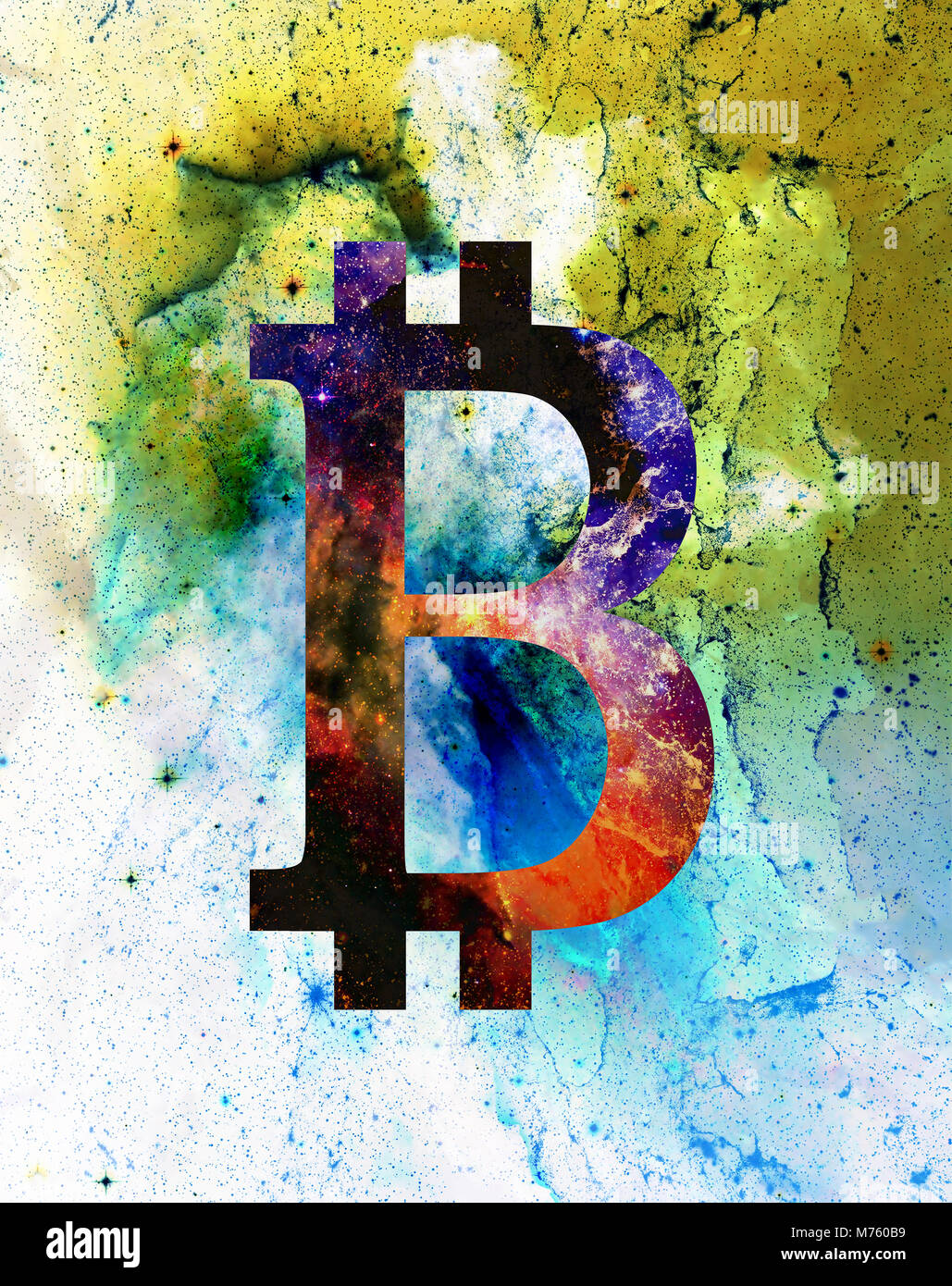 Symbol of cryptocurrency bitcoin, cosmic space version, copy space ...