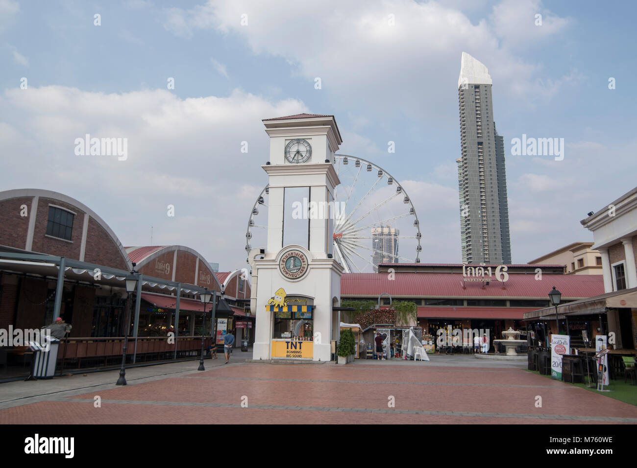 the clock tower of the Asiatique Riverfront Nightmarket in the city of ...