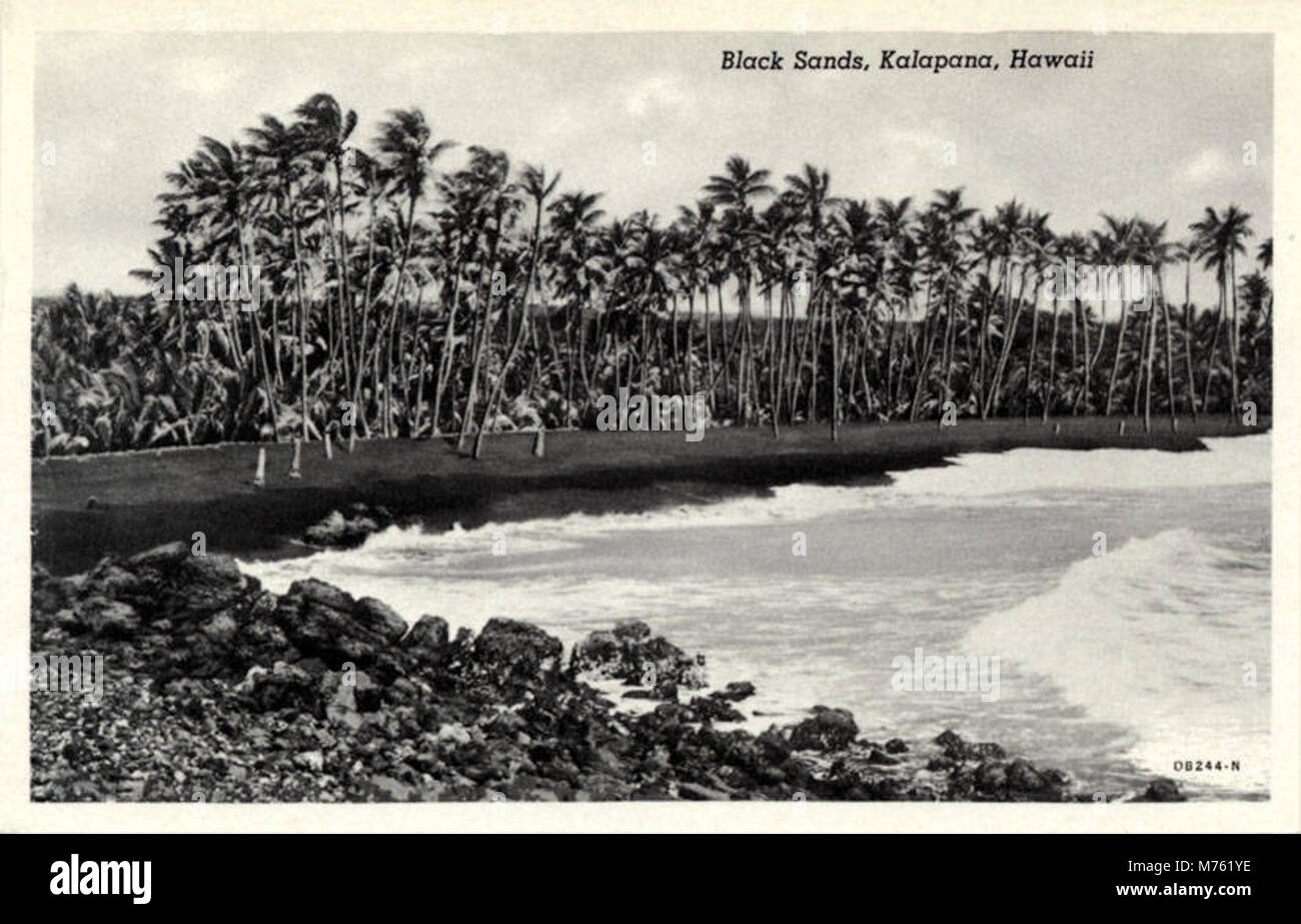 Kalapana, Hawaii, is known for its striking black sand beaches, formed ...