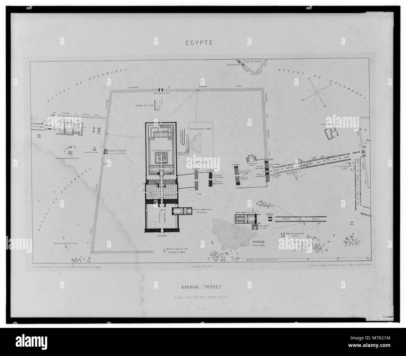 A detailed drawing of the main ruins at Karnak in Thebes, Egypt ...