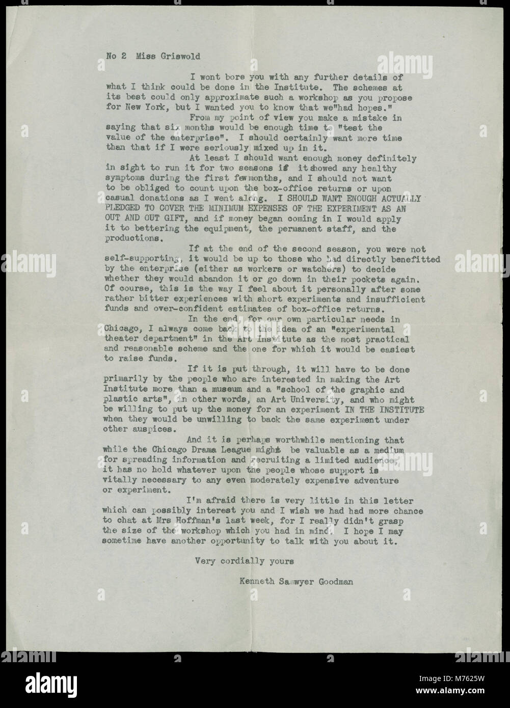 A historical letter written by playwright Kenneth Sawyer Goodman to ...