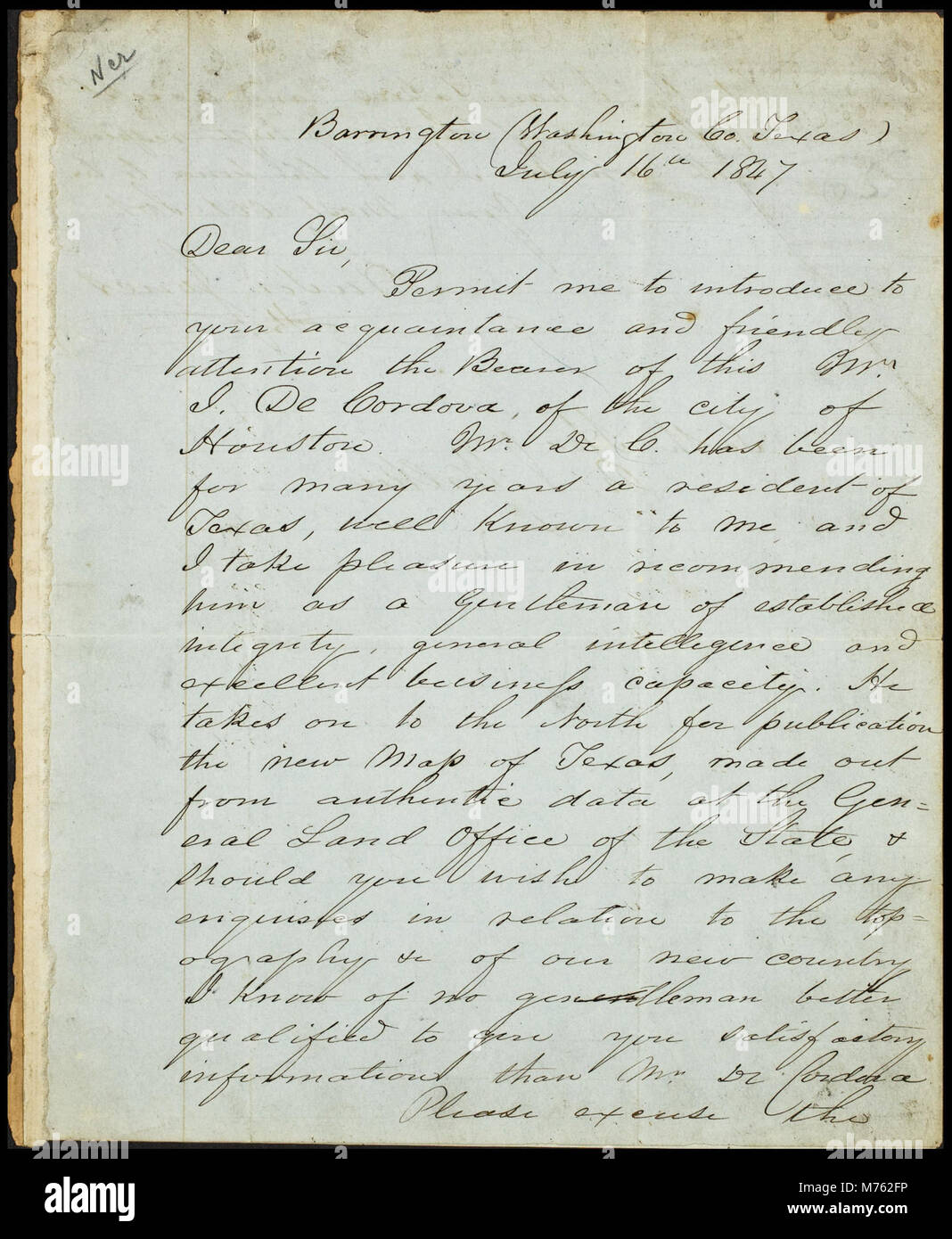 A letter written by Anson Jones, a key figure in Texas history, to R.J ...