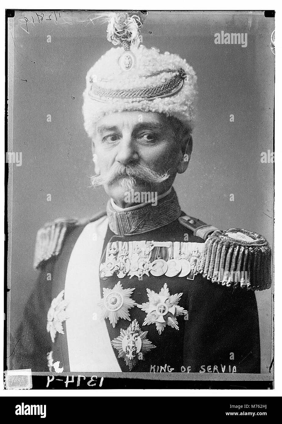 A portrait of the King of Servia (Serbia), capturing his regal attire ...