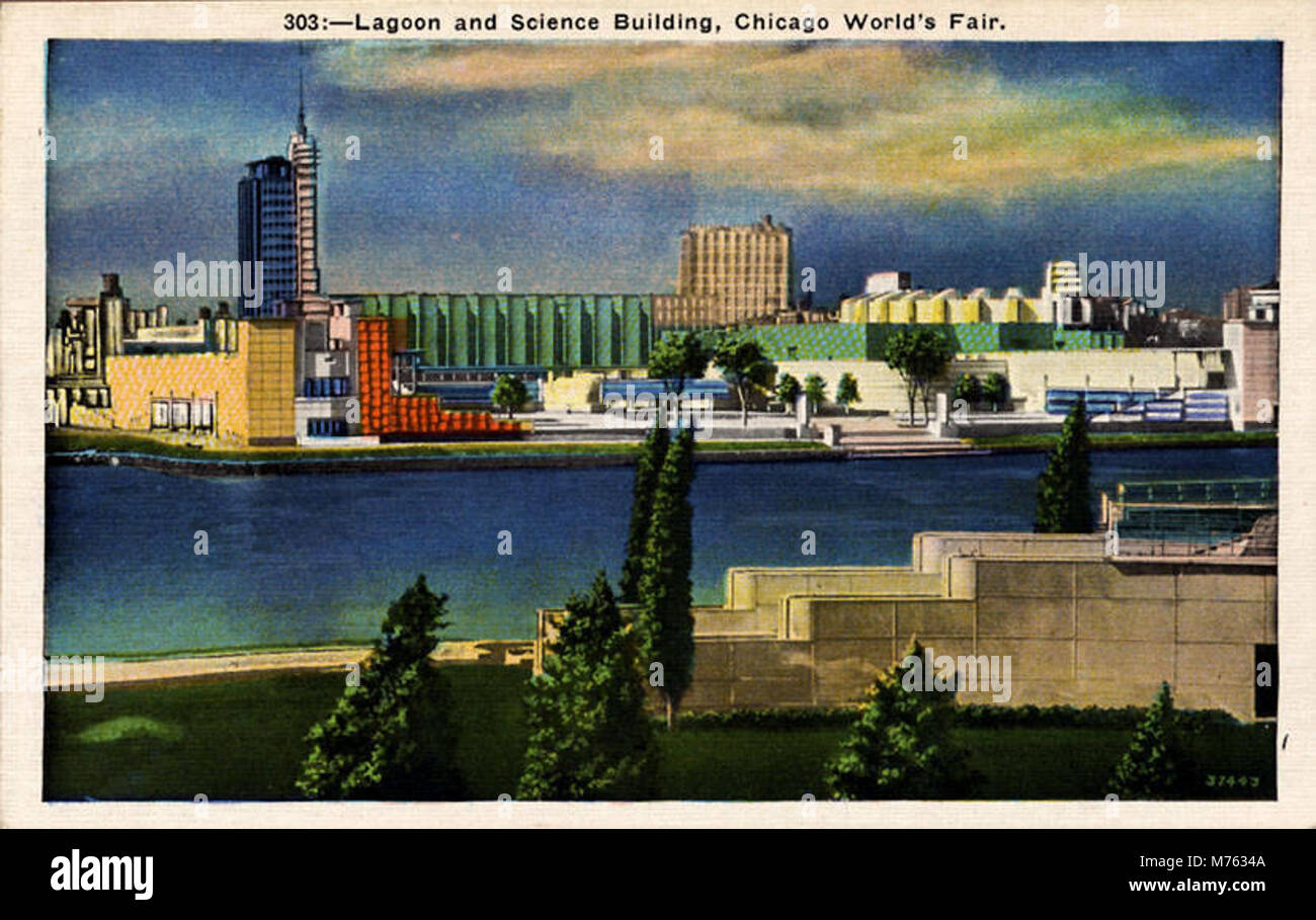 This photograph shows the Lagoon and Science Building at the Chicago ...