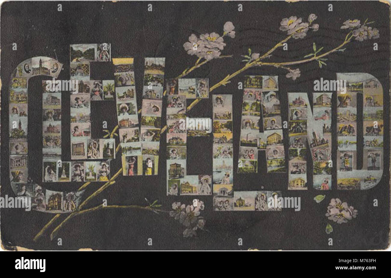 This image depicts a large letter formed using postcards, showcasing a ...