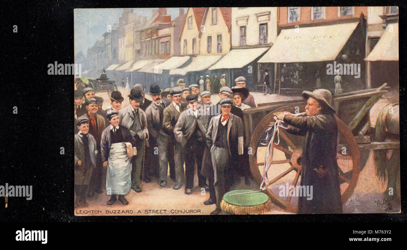 A photograph of a street conjuror in Leighton Buzzard, showcasing a ...