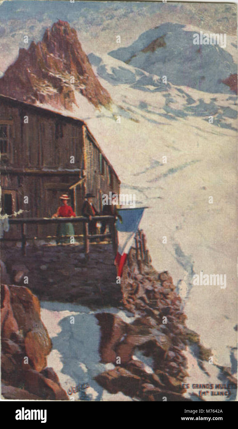A photograph of Les Grands Mulets, a notable location on Mount Blanc ...