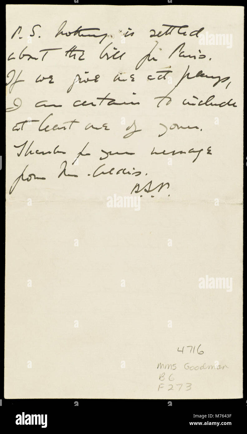 A historical letter from B. Iden Payne to Kenneth Sawyer Goodman, dated ...