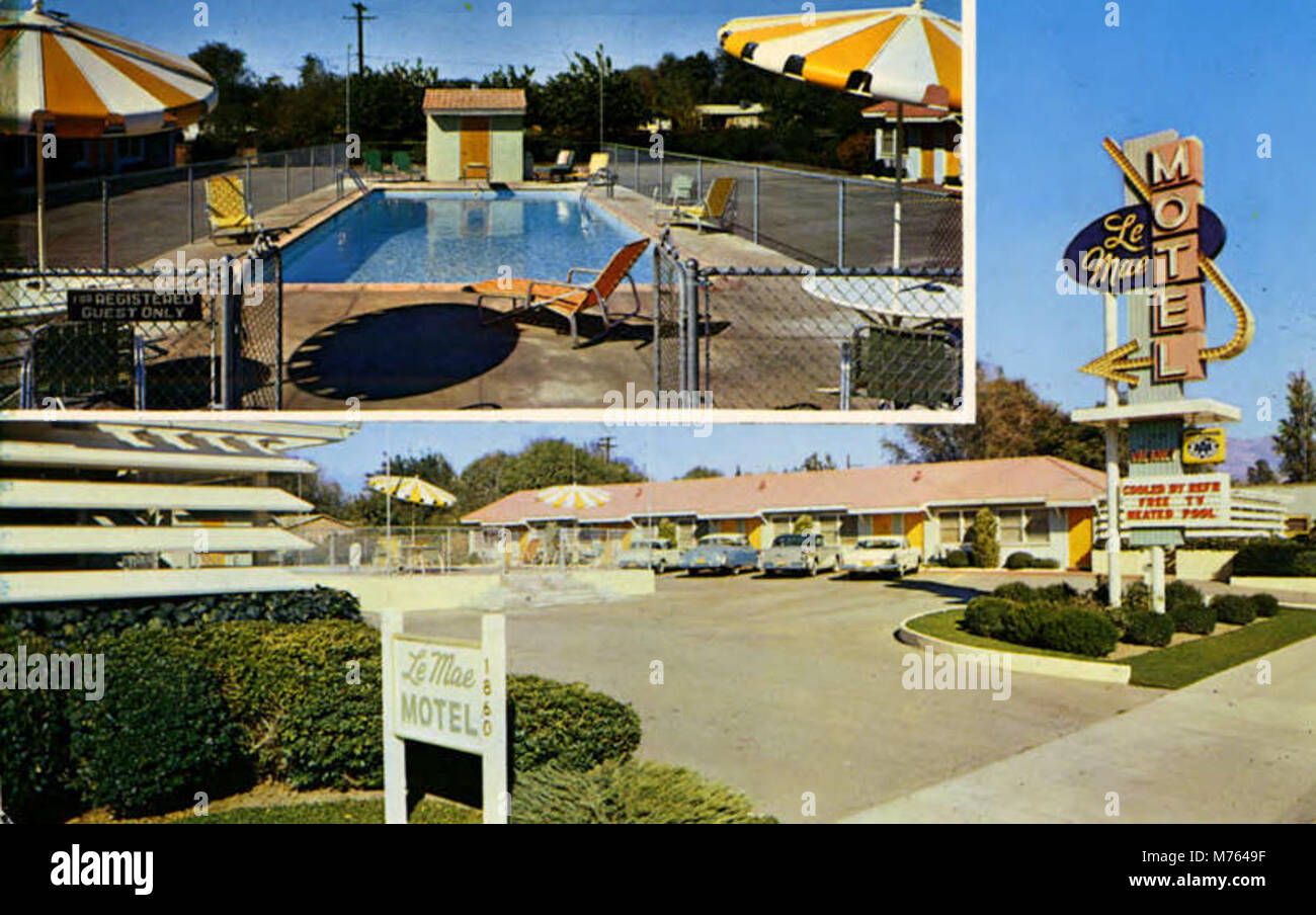 A photograph of the Le Mae Motel, with Mr. and Mrs. William Brauer, the ...