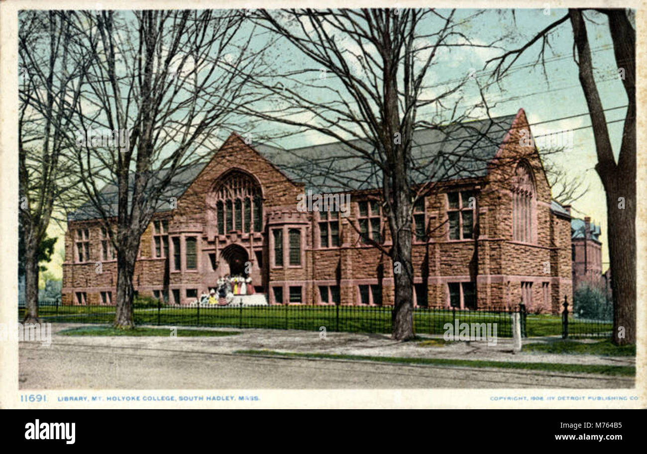 The image depicts the historic library at Mount Holyoke College ...