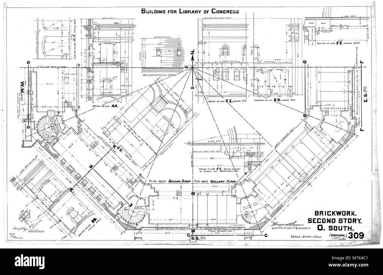 Architectural drawings for the Octagon South, second story of the ...