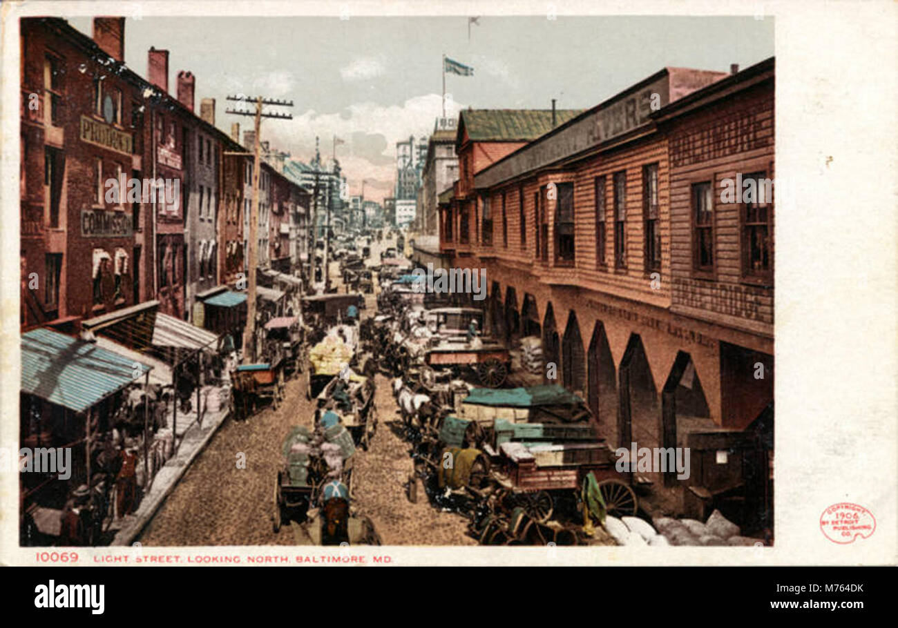 A historical photograph of Light Street in Baltimore, looking north ...