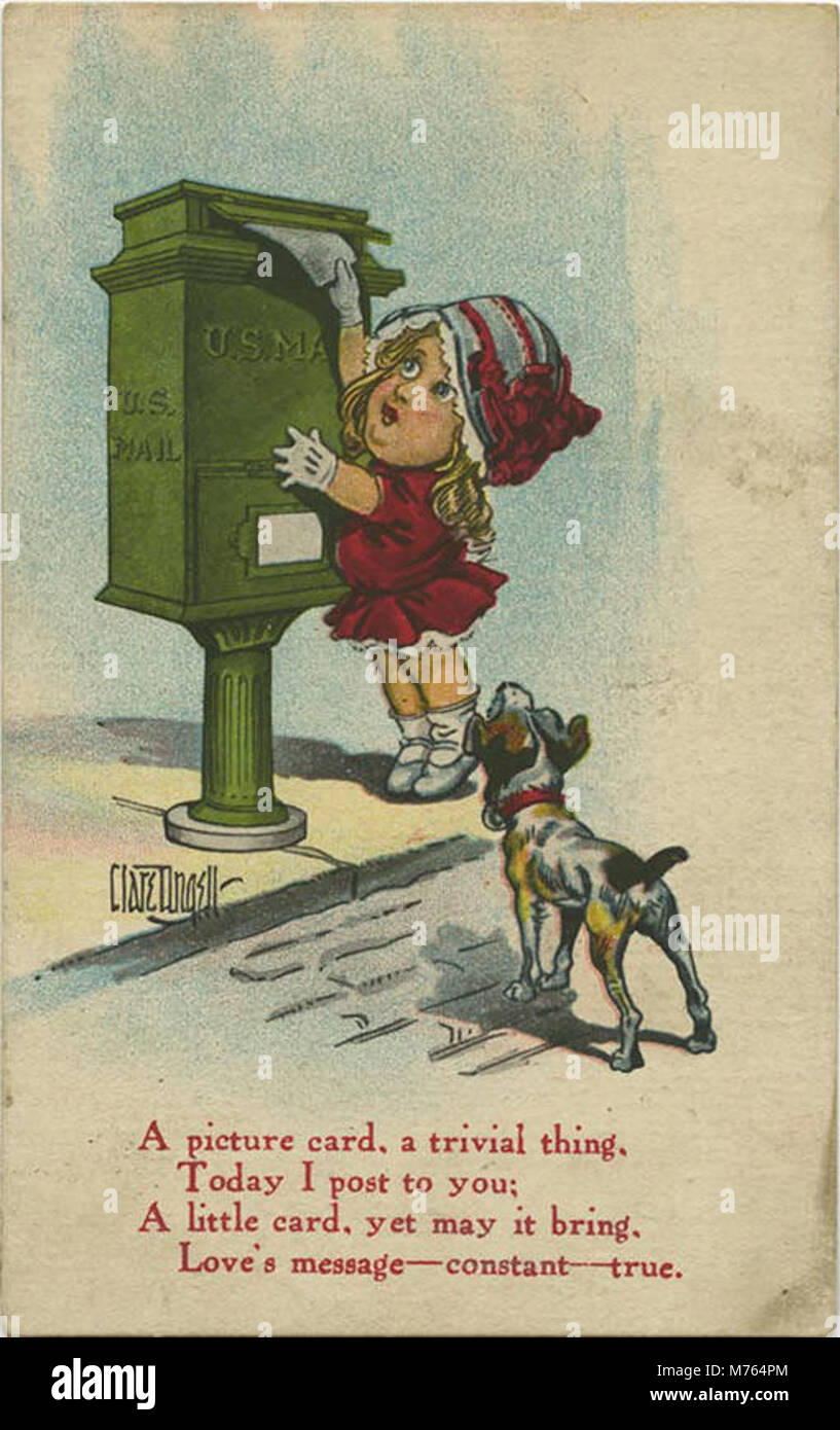 A photograph of a young girl mailing a postcard, accompanied by a poem ...