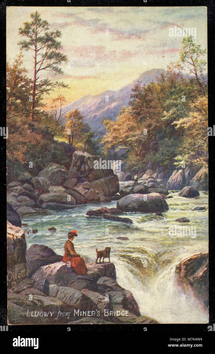 This photograph captures a view of the Llugwy River from Miner's Bridge ...