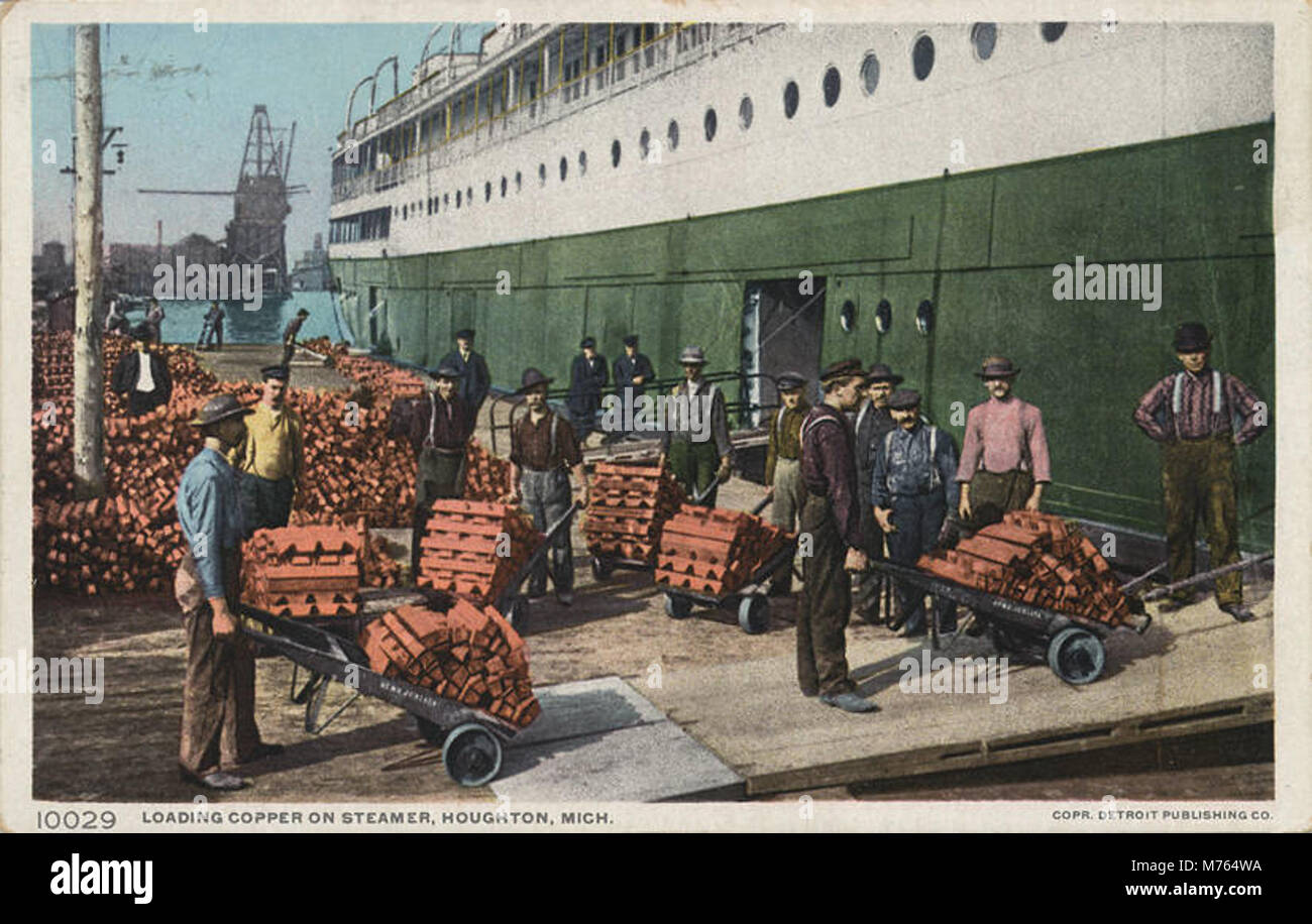 An image of copper being loaded onto a steamer, likely at a port ...