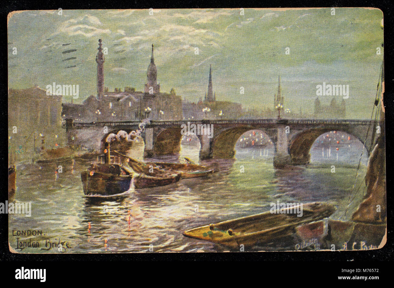 This postcard features the iconic London Bridge, a historic landmark in ...
