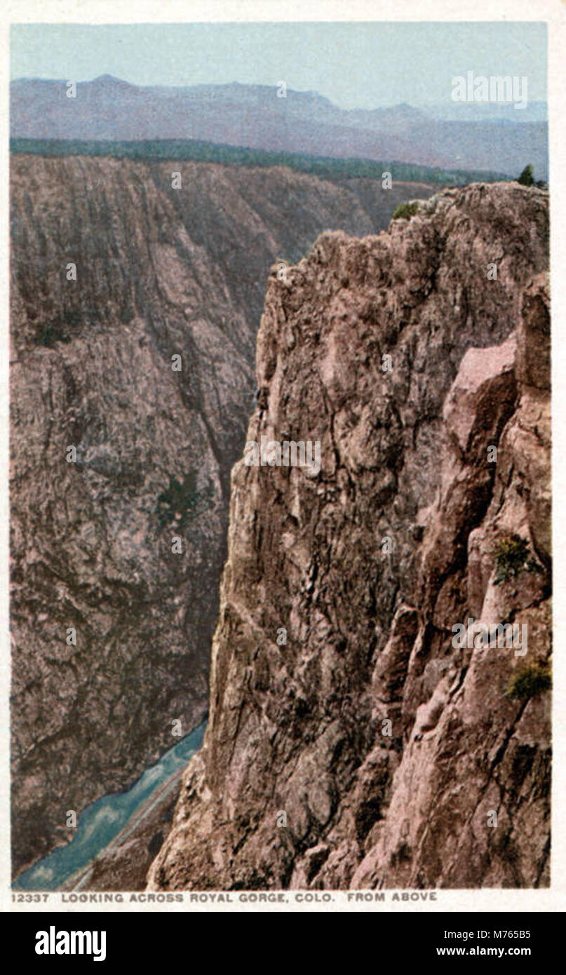 Aerial photograph showing the view across the Royal Gorge in Colorado ...
