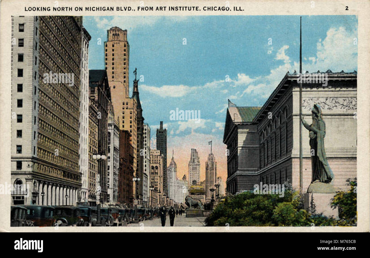 A photograph taken from the Art Institute of Chicago, looking north on ...
