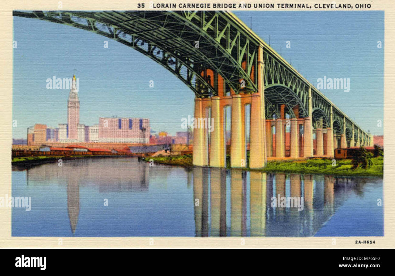 The Lorain Carnegie Bridge and Union Terminal in Cleveland, Ohio, are ...