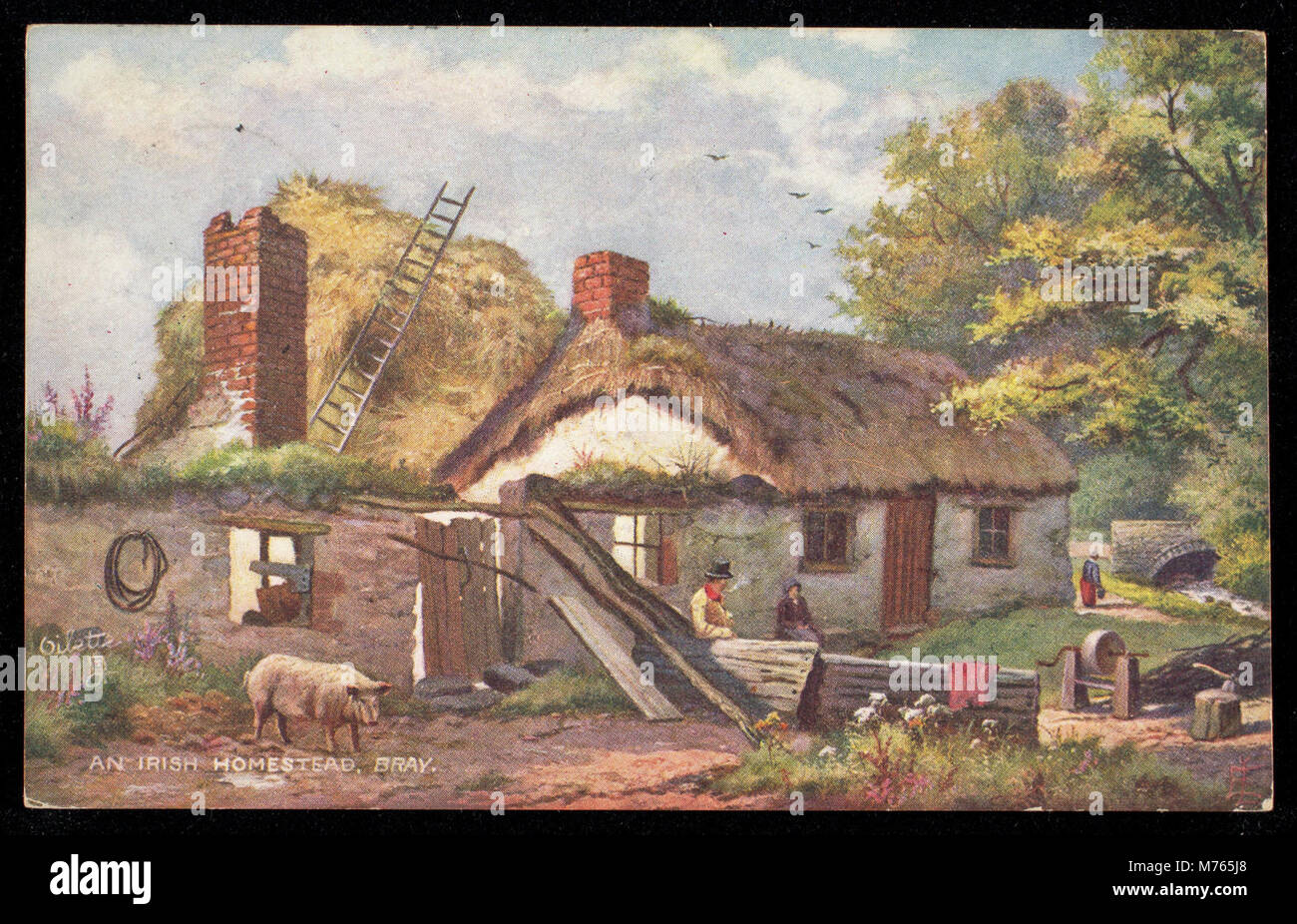 This image shows an Irish homestead in Bray, Ireland. The scene depicts ...