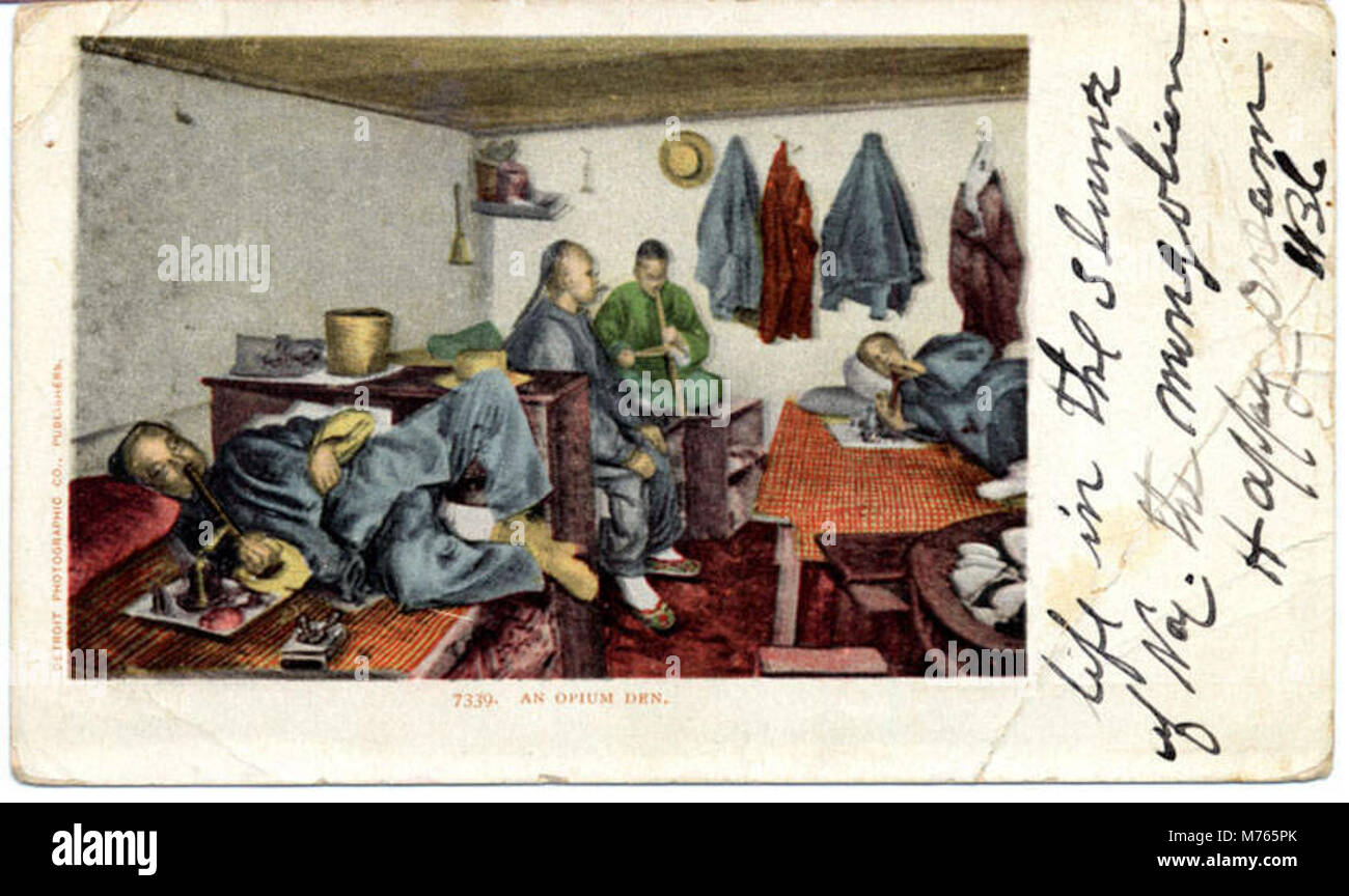 This image depicts an opium den, a place where opium was smoked ...